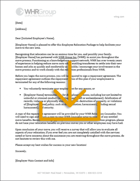 Domestic Relocation Package Letter - Thank You | WHR Global